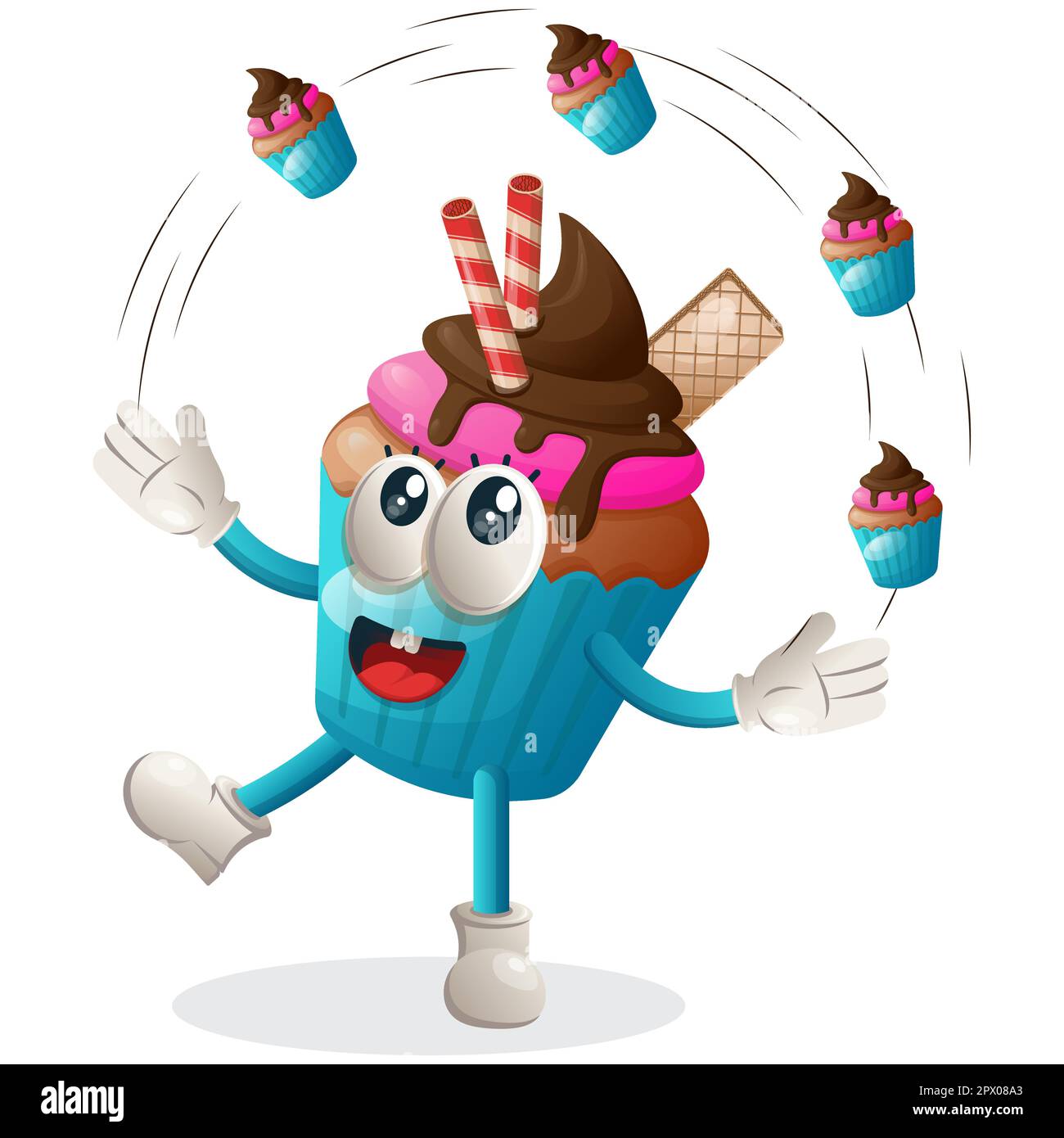 Cute cupcake mascot freestyle with cupcakes. Perfect for food store ...