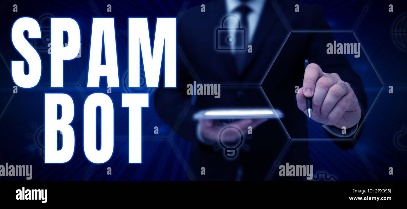 Text caption presenting Spam Bot, Internet Concept autonomous program ...