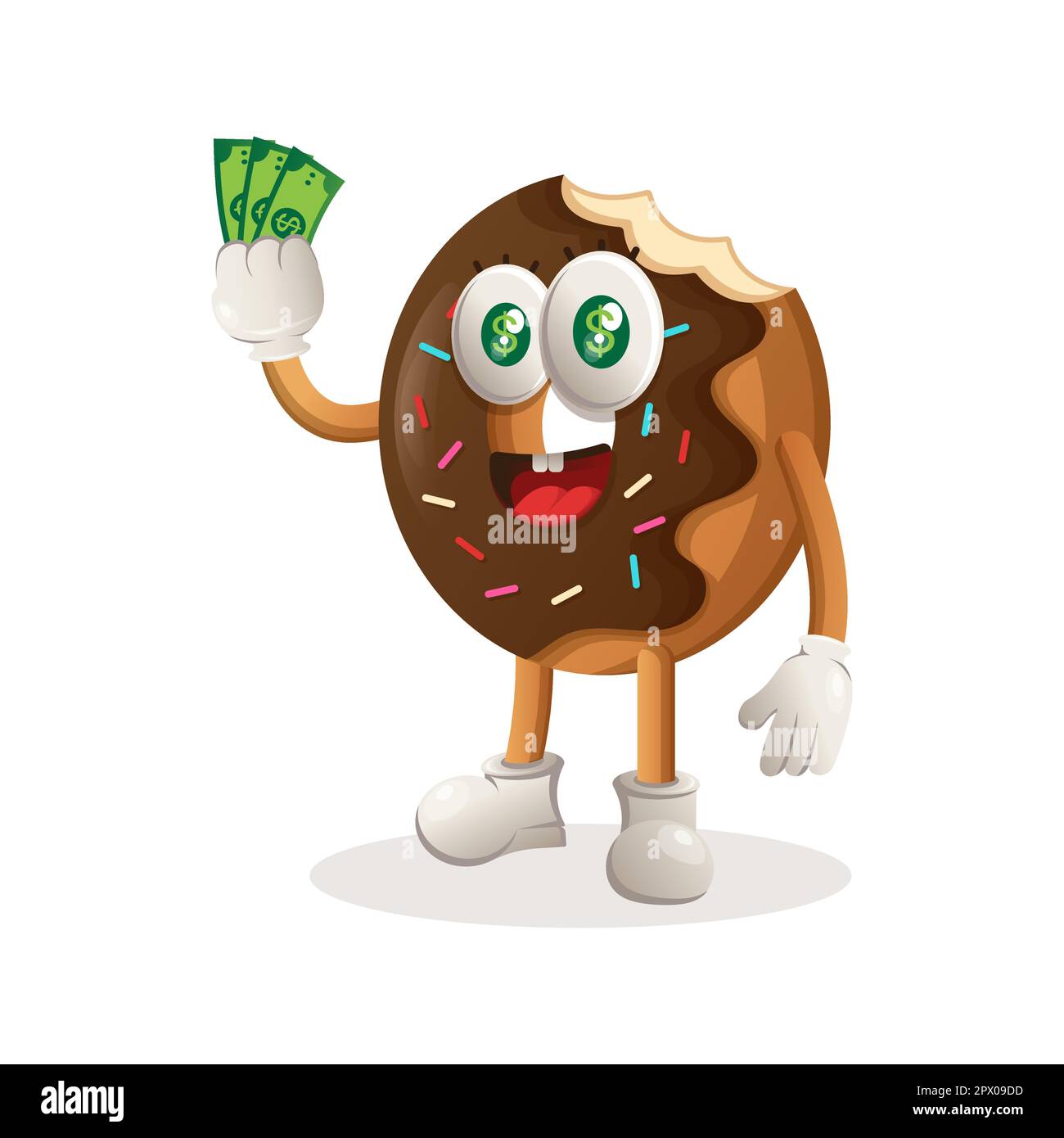 Cute donut mascot holding money. Perfect for food store, small business ...