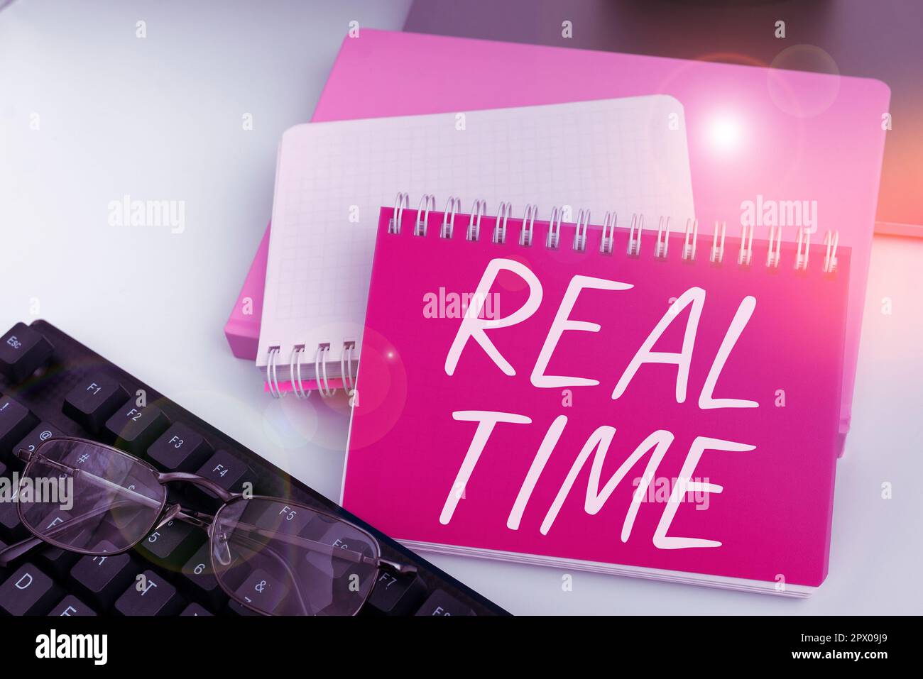 Hand writing sign Real Time, Word Written on the actual time during ...