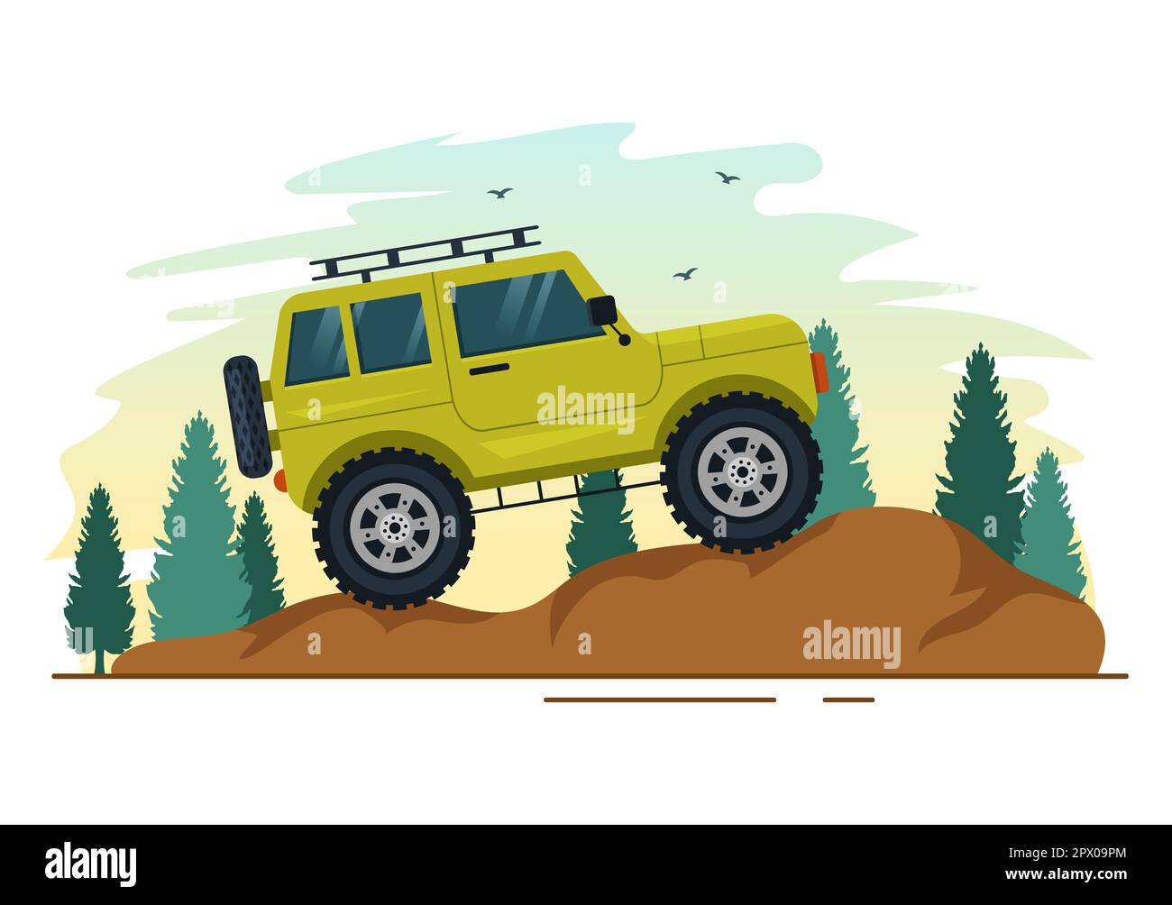 Off Road Illustration with a Jeep Car or SUV to Pass Through Rocky ...
