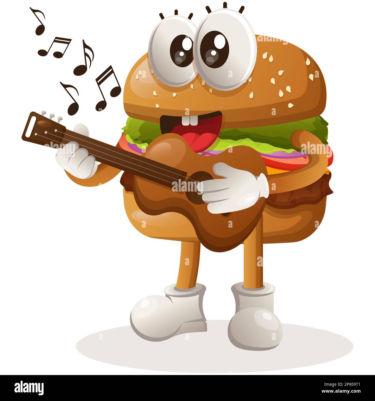 Cute burger mascot design playing guitar. Burger cartoon mascot ...