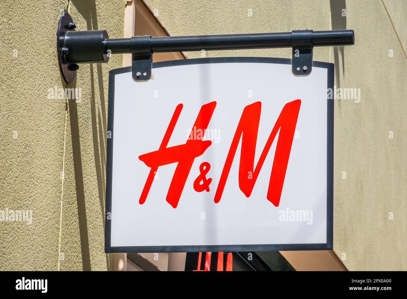 Orihuela Costa, Alicante, Spain - April 12, 2023: H M logo sign on ...