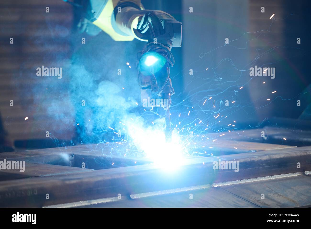 Process of arc welding produced by huge robotic industrial equipment in ...