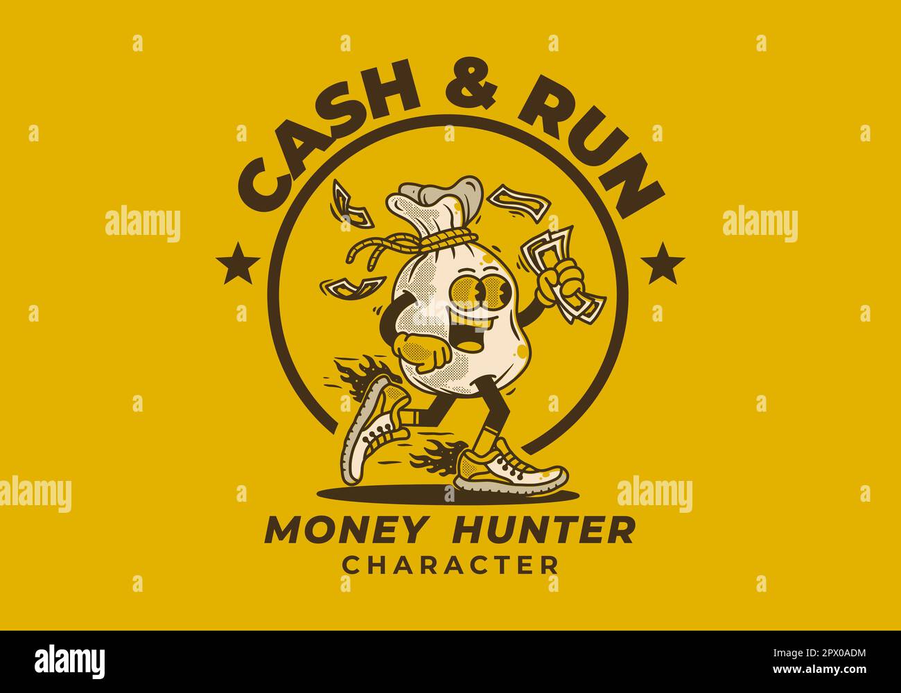 Vintage mascot character design of money bag holding money Stock Vector ...