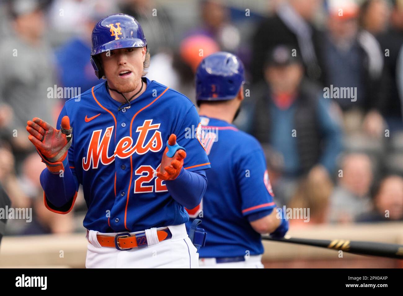 New York Mets' Brett Baty celebrates his home run during the sixth ...