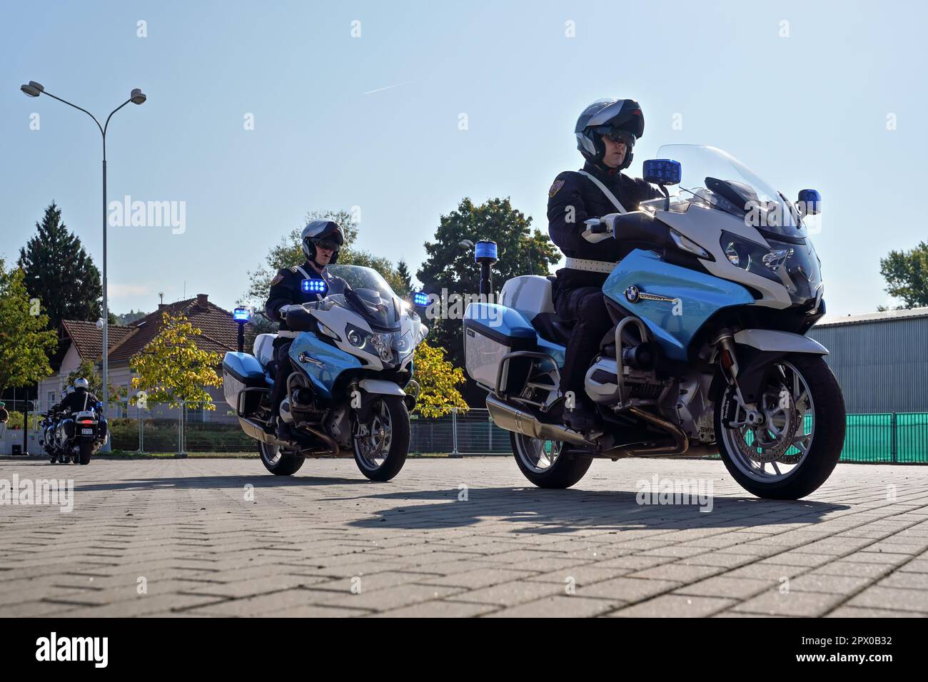 Brno, Czechia - October 08, 2021: Group of police heavy motorcycles ...