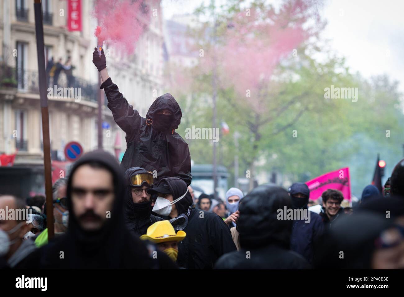 Paris, France. 01st May, 2023. Paris, FR 01 May, 2023. A protester ...