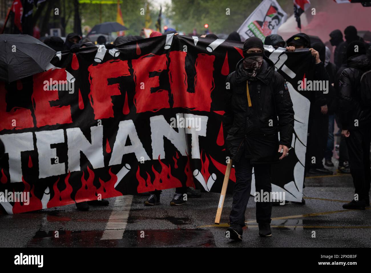 Paris, France. 01st May, 2023. Paris, FR 01 May, 2023. Protesters march ...