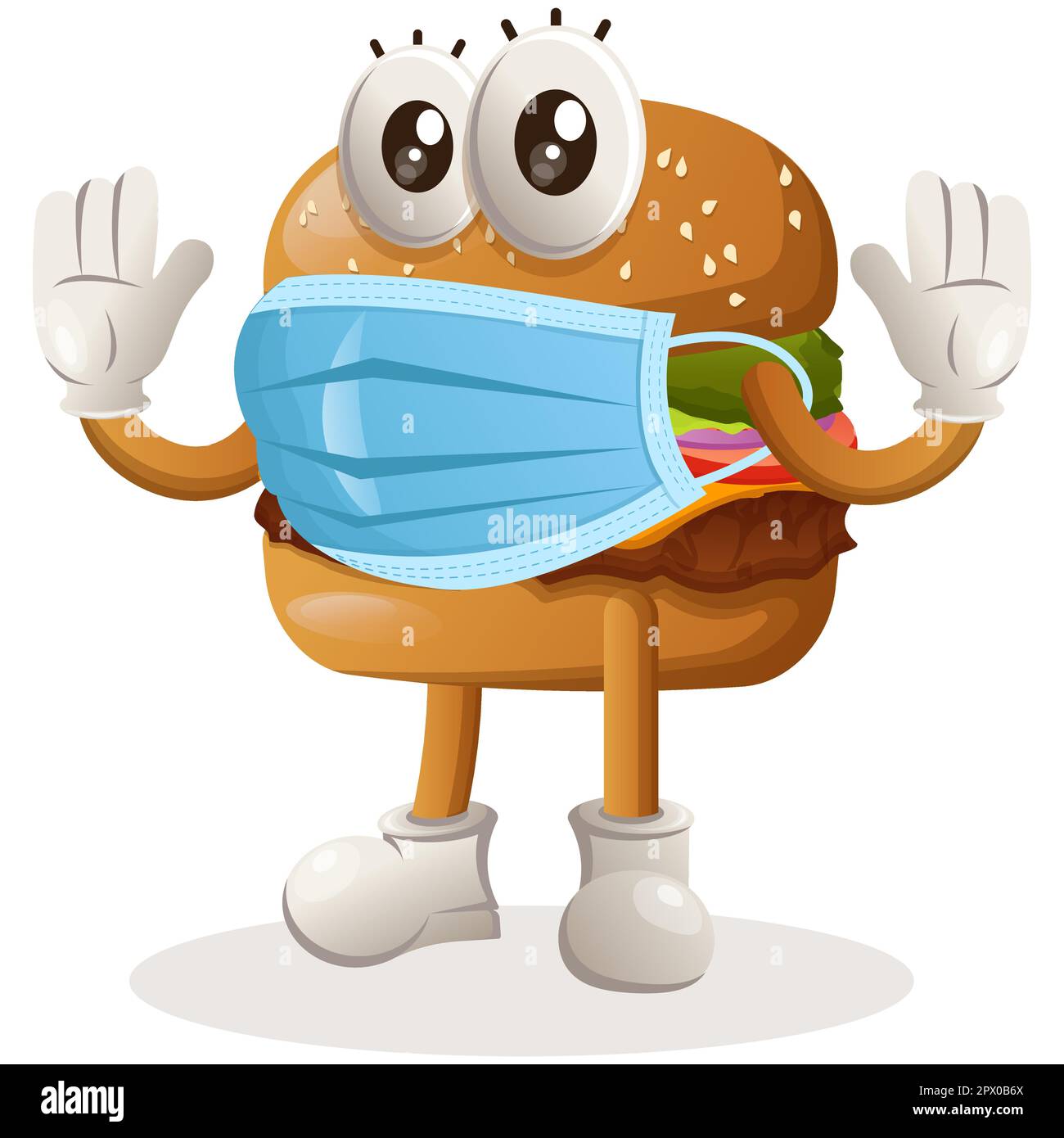 Cute burger mascot design wearing medical mask, protect from covid-19 ...