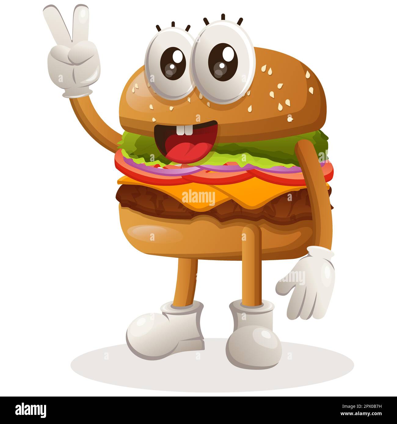 Cute burger mascot design with peace hand. Burger cartoon mascot ...