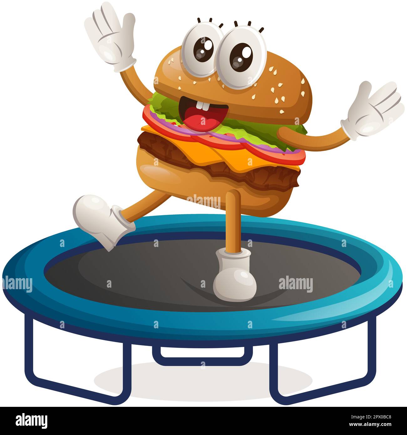 Cute burger mascot design playing trampoline game. Burger cartoon ...