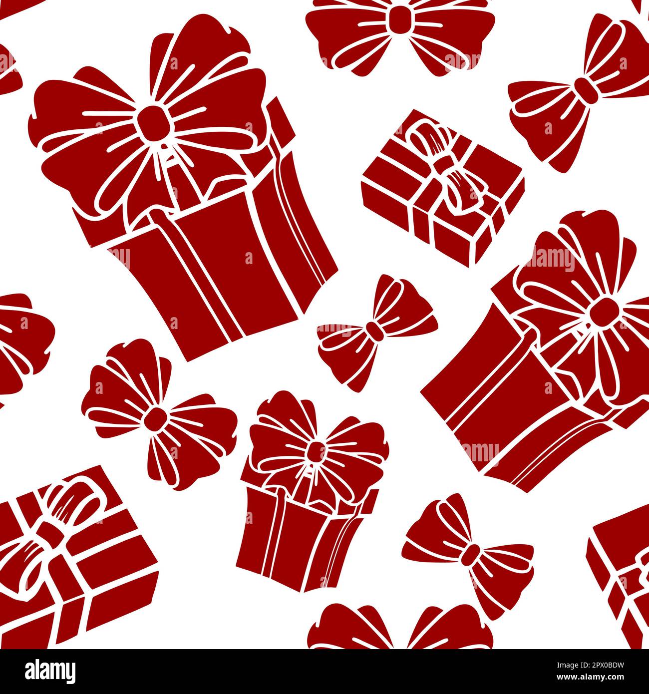 seamless asymmetric pattern of red gift boxes on a white background ...