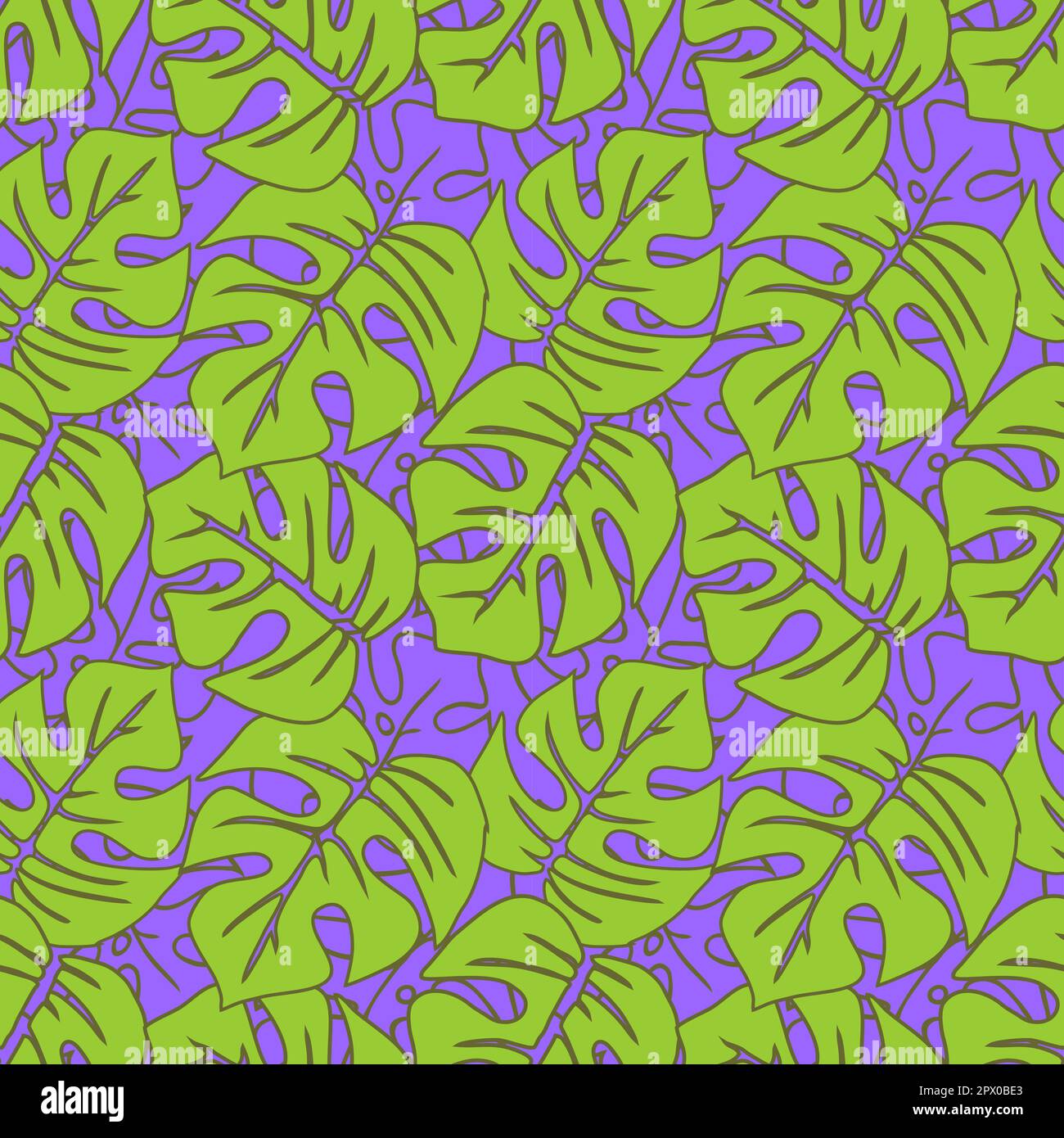 seamless asymmetric pattern of green tropical leaves on a blue ...