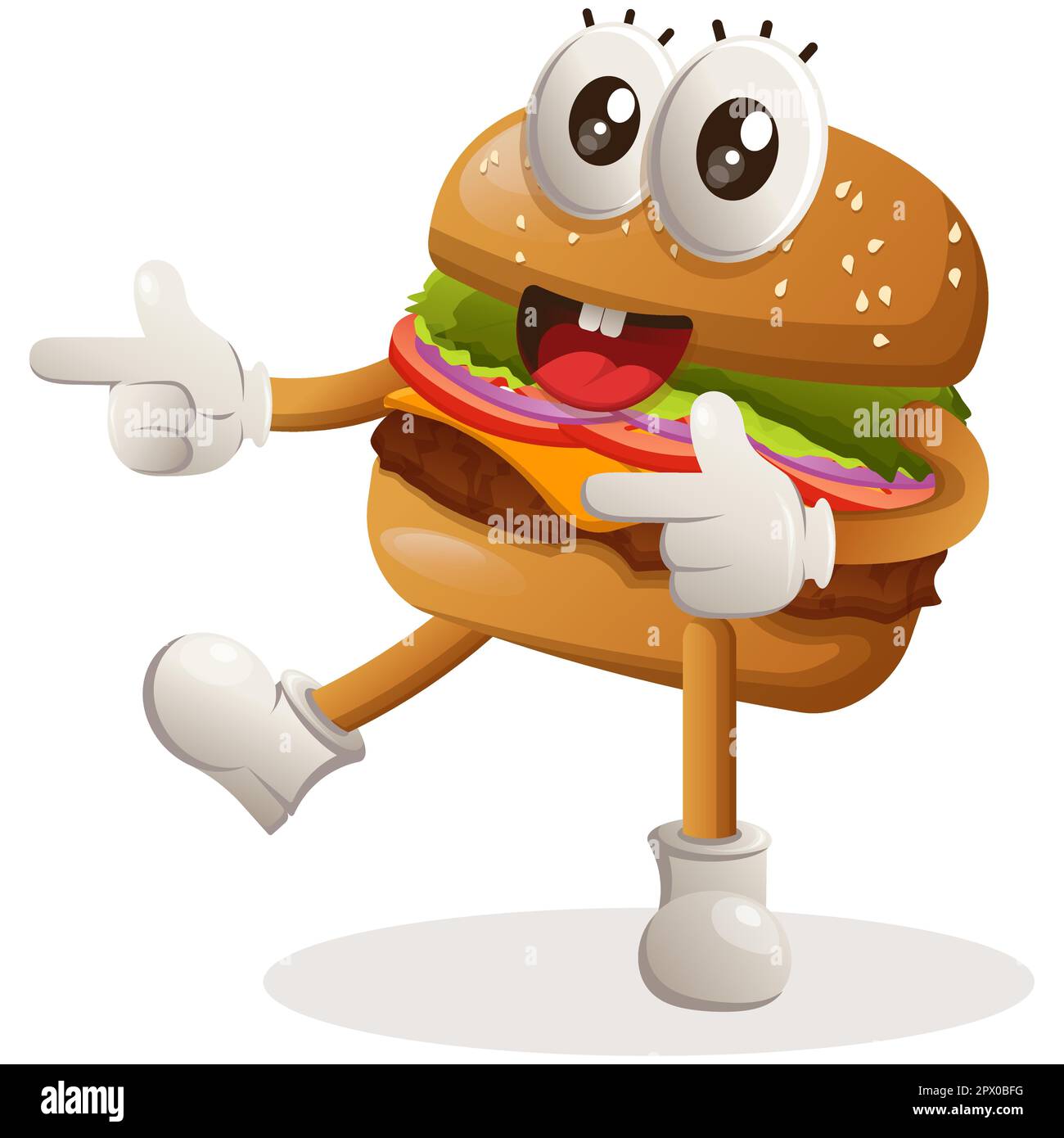 Cute burger mascot design playful with pointed hand. Burger cartoon ...