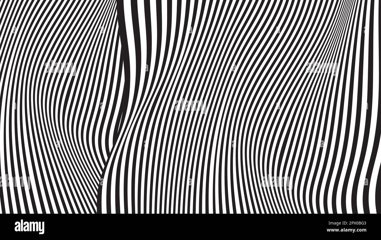 Optical illusion lines background. Abstract 3d black and white wave ...
