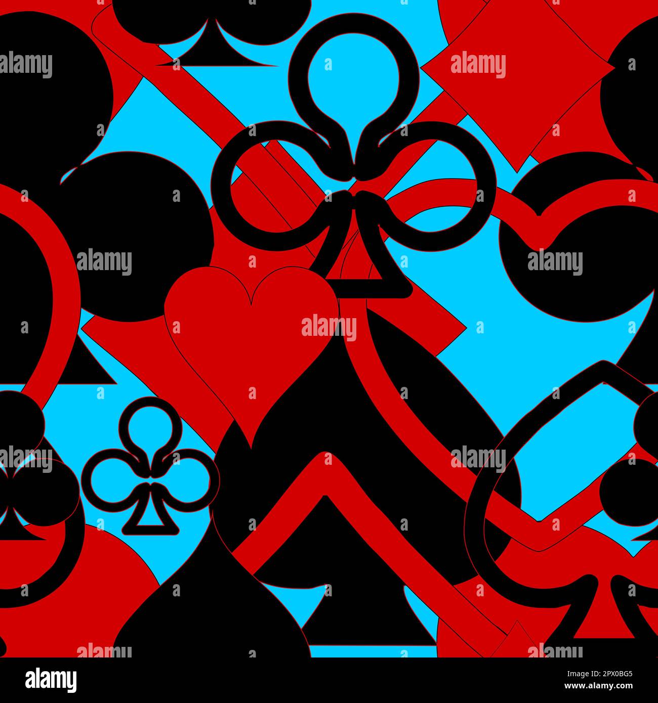 abstract seamless black and red pattern of different card suits ...