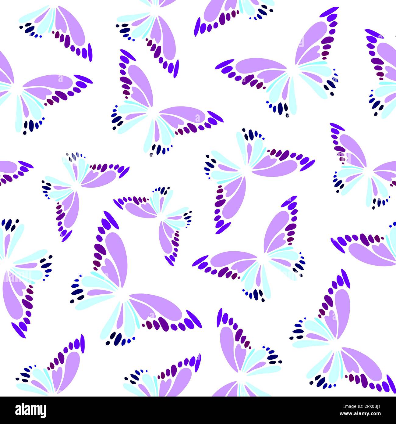 seamless pattern of blue-violet decorative butterflies on a white ...
