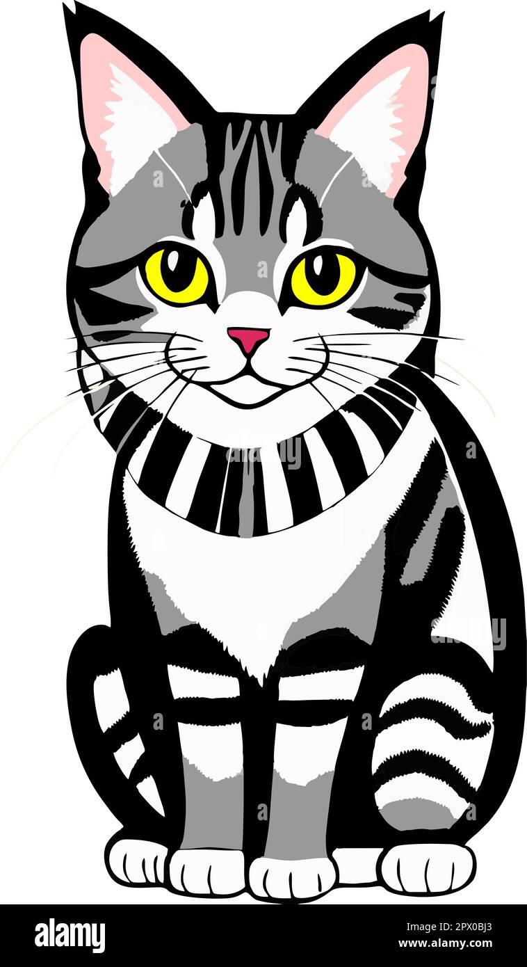 graphic drawing gray cat with yellow eyes, logo Stock Photo - Alamy