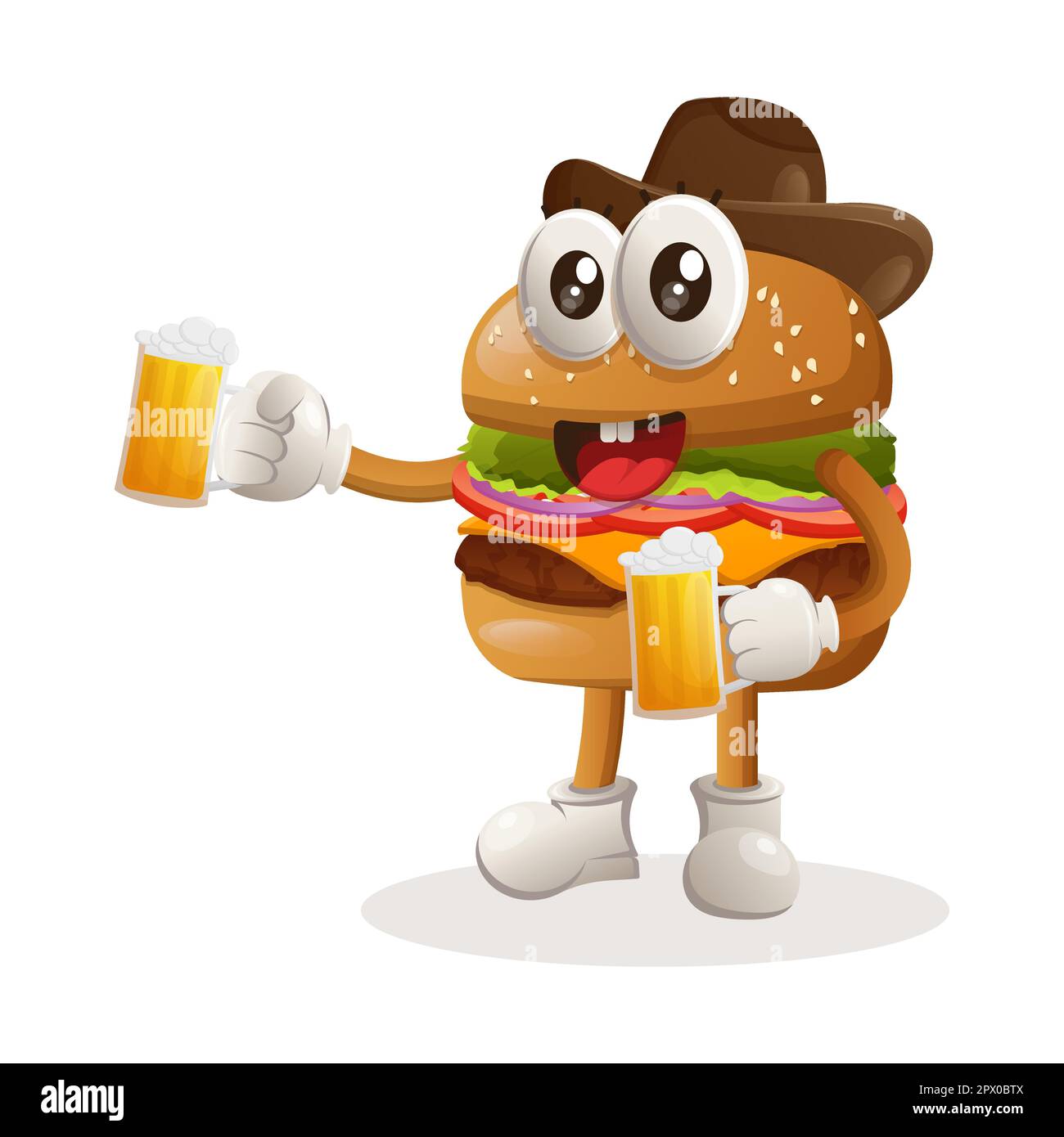 Cute burger celebrate oktoberfest with holding beer. Perfect for food ...