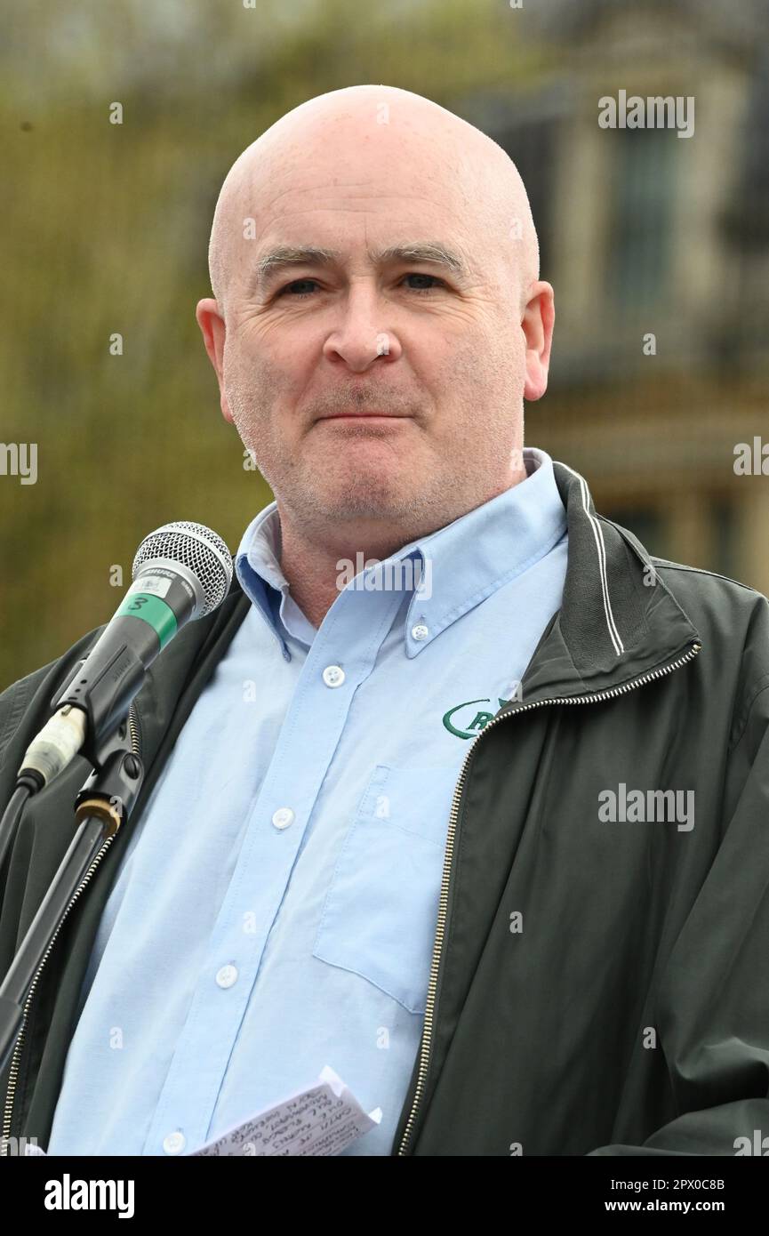 London, UK. 1st May 2023; Speakers Michael Lynch of RMT General ...