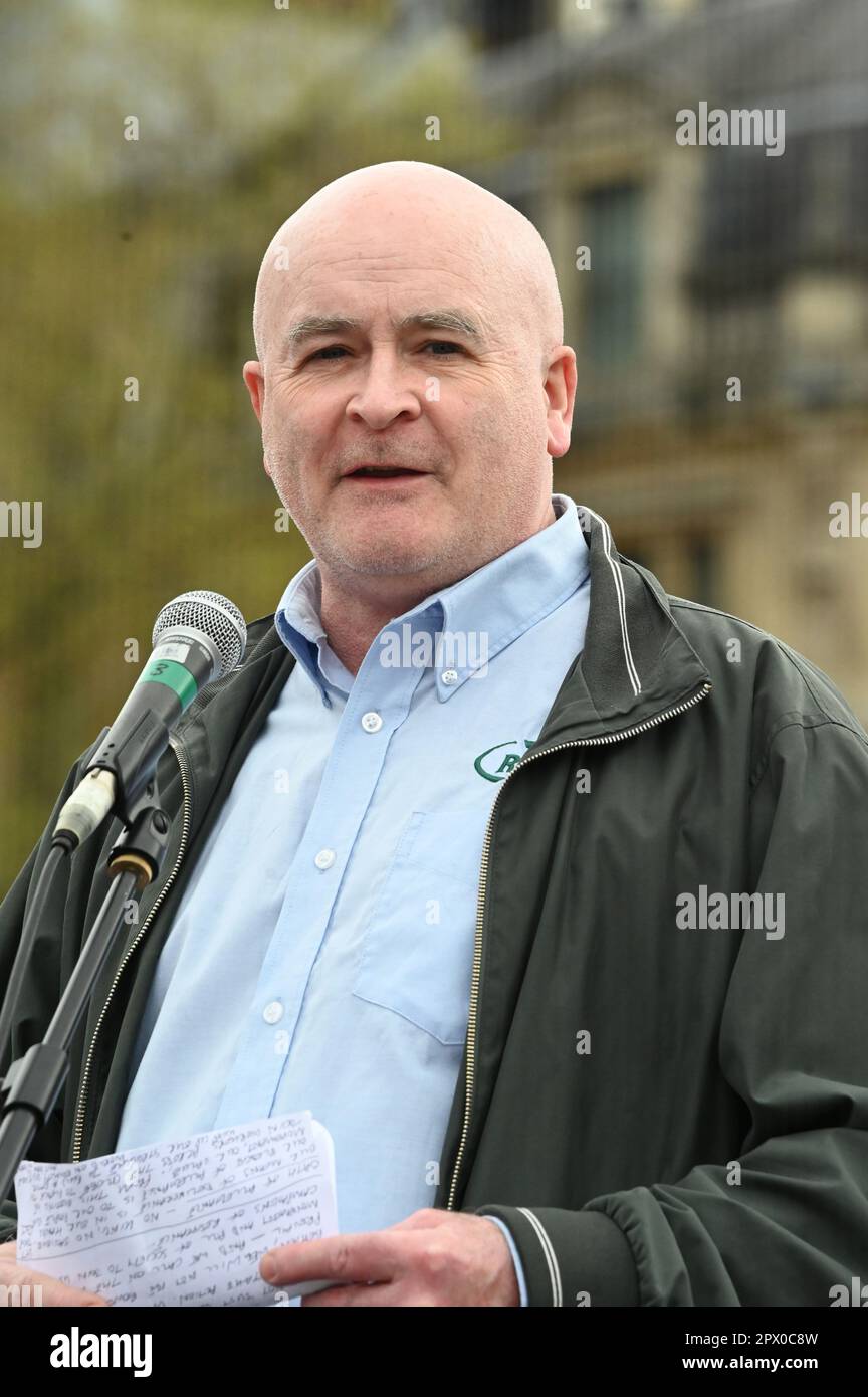 London, UK. 1st May 2023; Speakers Michael Lynch of RMT General ...