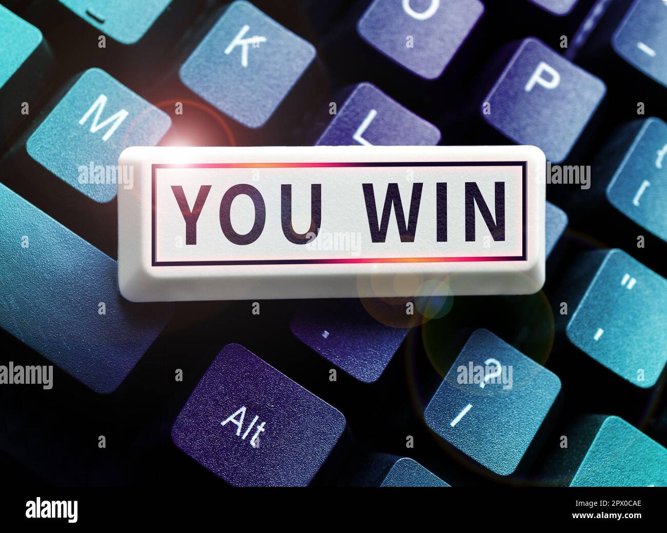 Sign displaying You Win, Business showcase be first in school race or ...