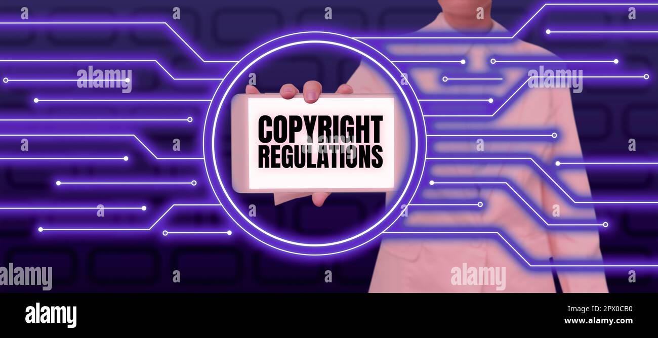 Hand writing sign Copyright Regulations, Internet Concept body of law ...
