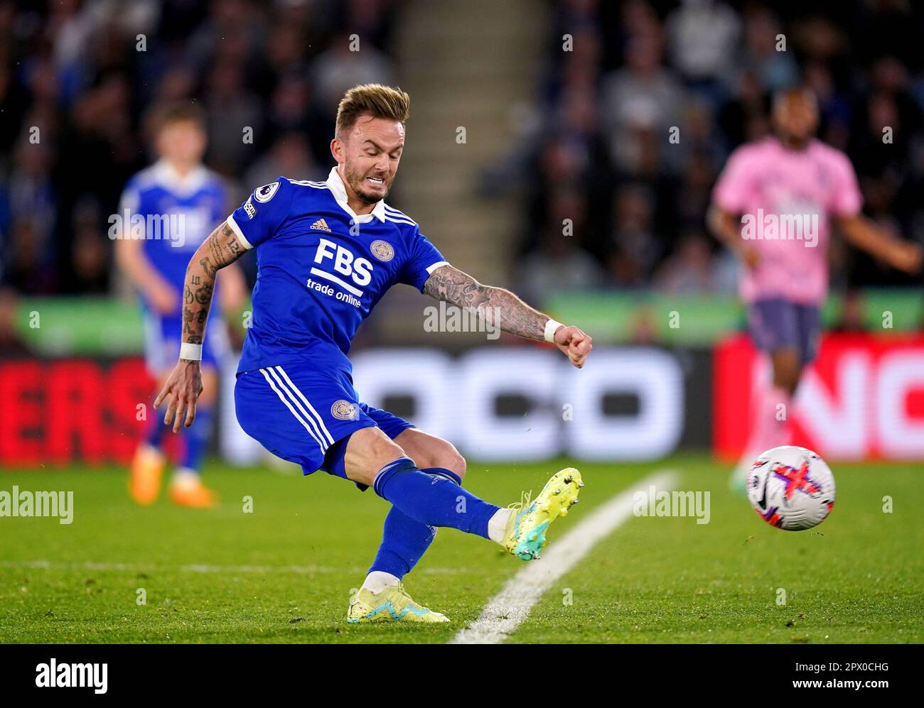 Leicester City's James Maddison attempts a shot on goal during the ...