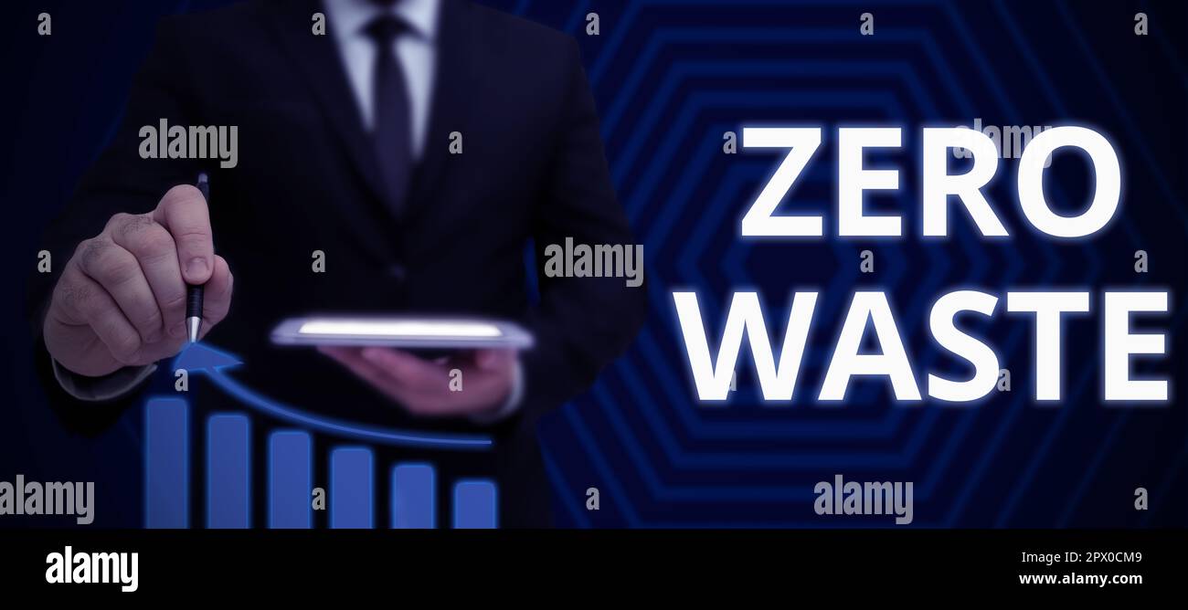 Writing displaying text Zero Waste, Word for industrial responsibility ...