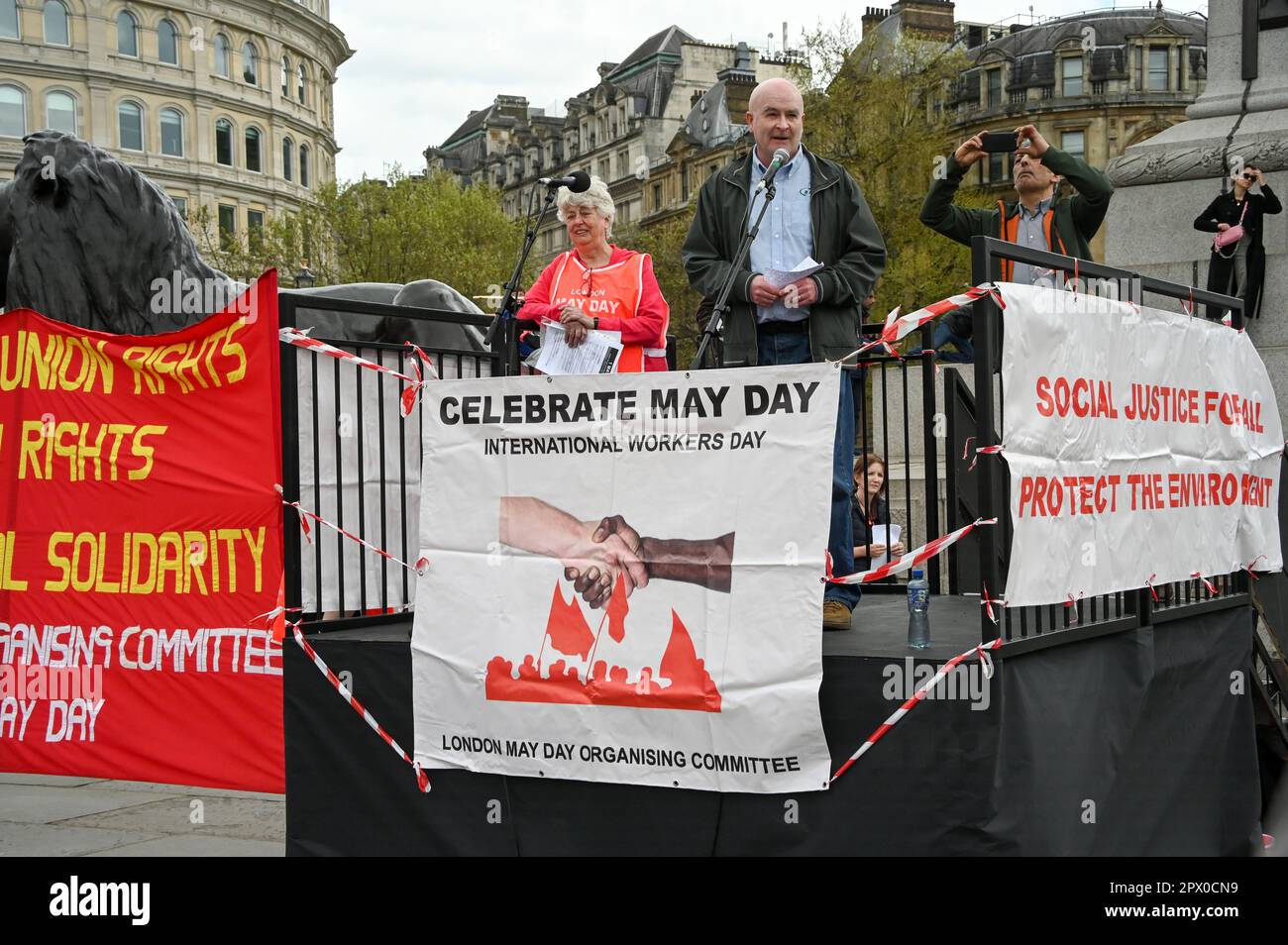 London, UK. 1st May 2023; Speakers Michael Lynch of RMT General ...