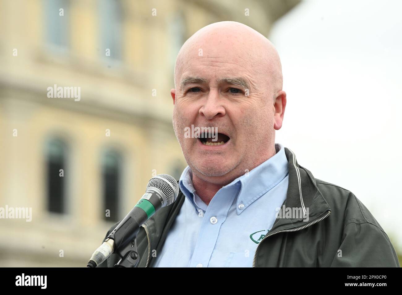 London, UK. 1st May 2023; Speakers Michael Lynch of RMT General ...
