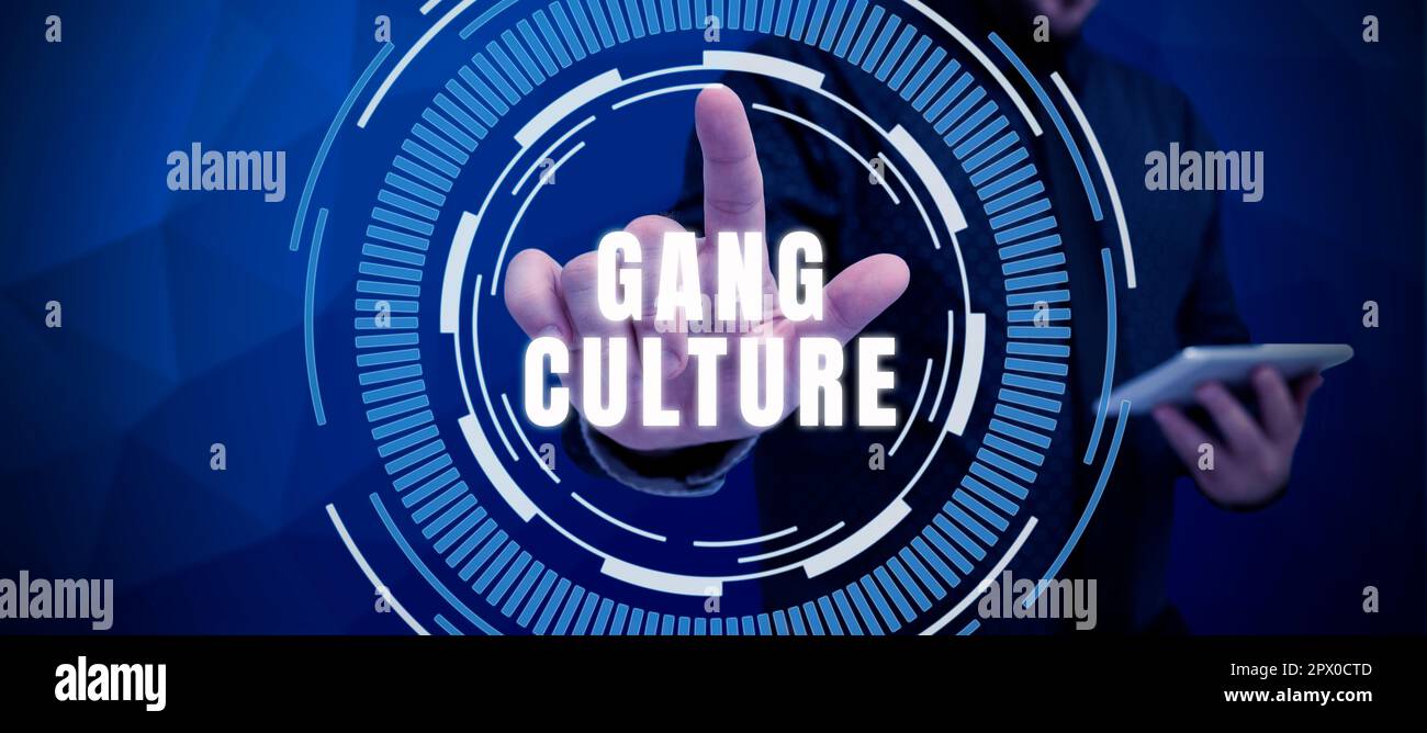 Hand writing sign Gang Culture, Concept meaning particular organization of criminals or group of ...