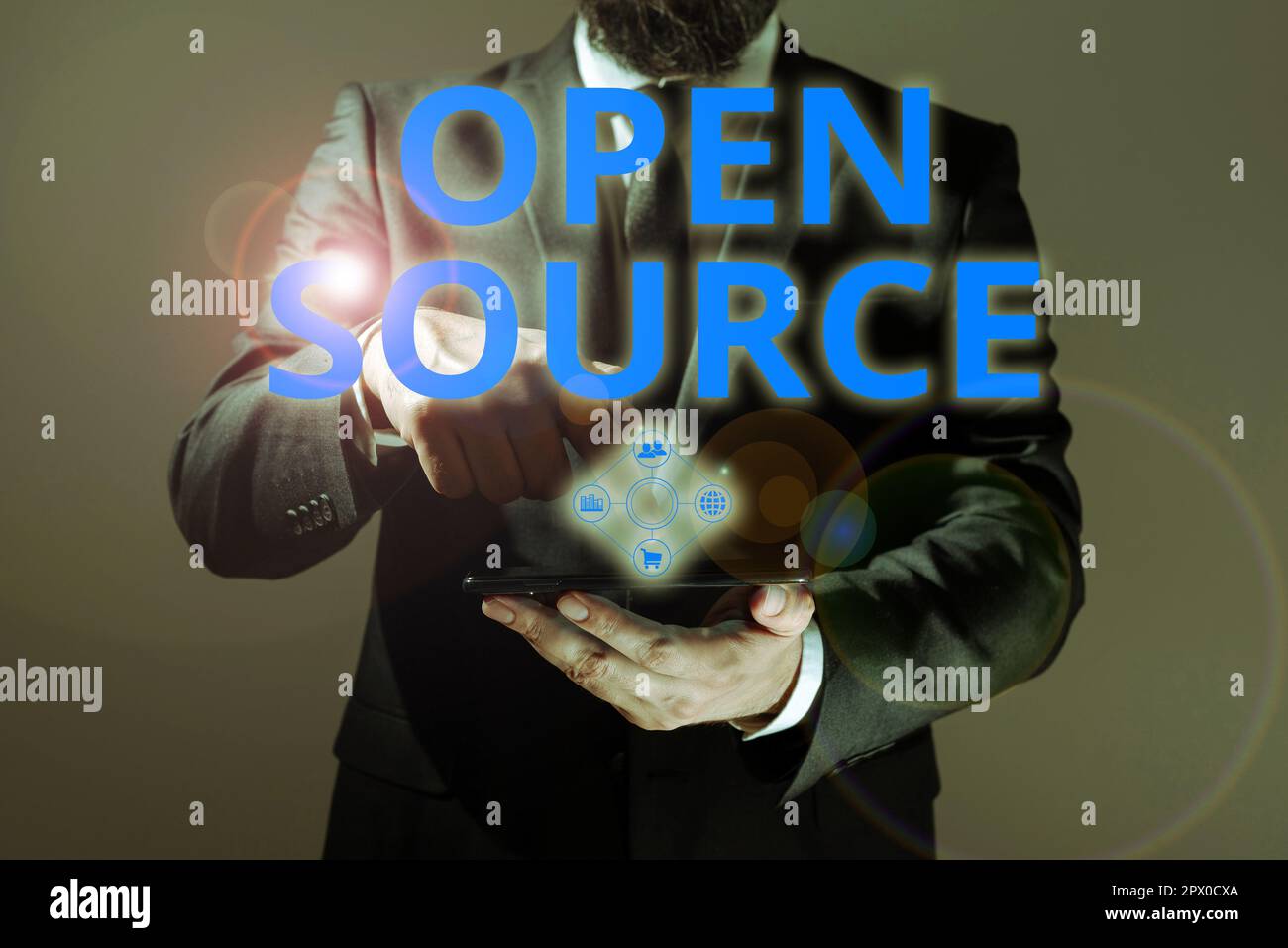 Sign displaying Open Source, Concept meaning denoting software which original source code freely ...