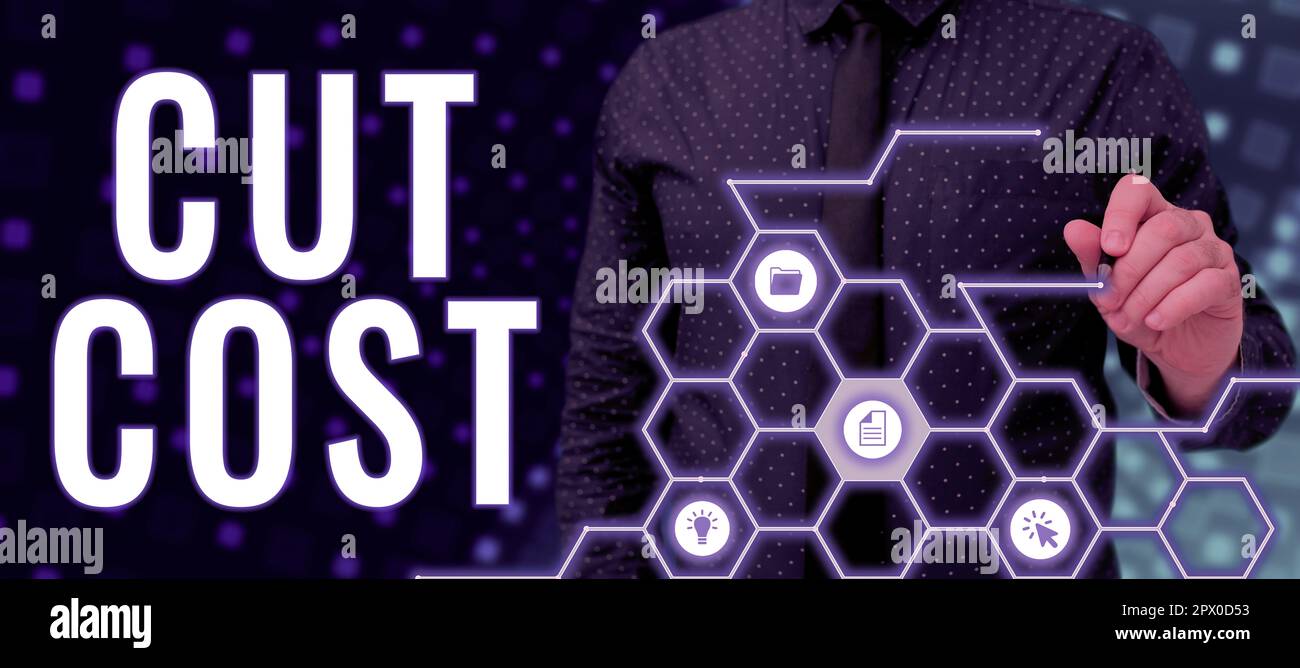 Text sign showing Cut Cost, Word for Measures implemented to reduced ...