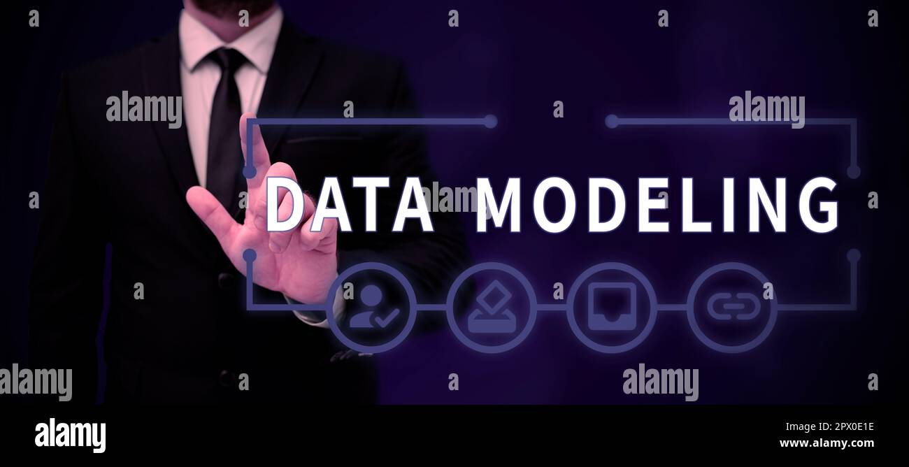 Sign displaying Data Modeling, Word for process of transferring data between data storage ...
