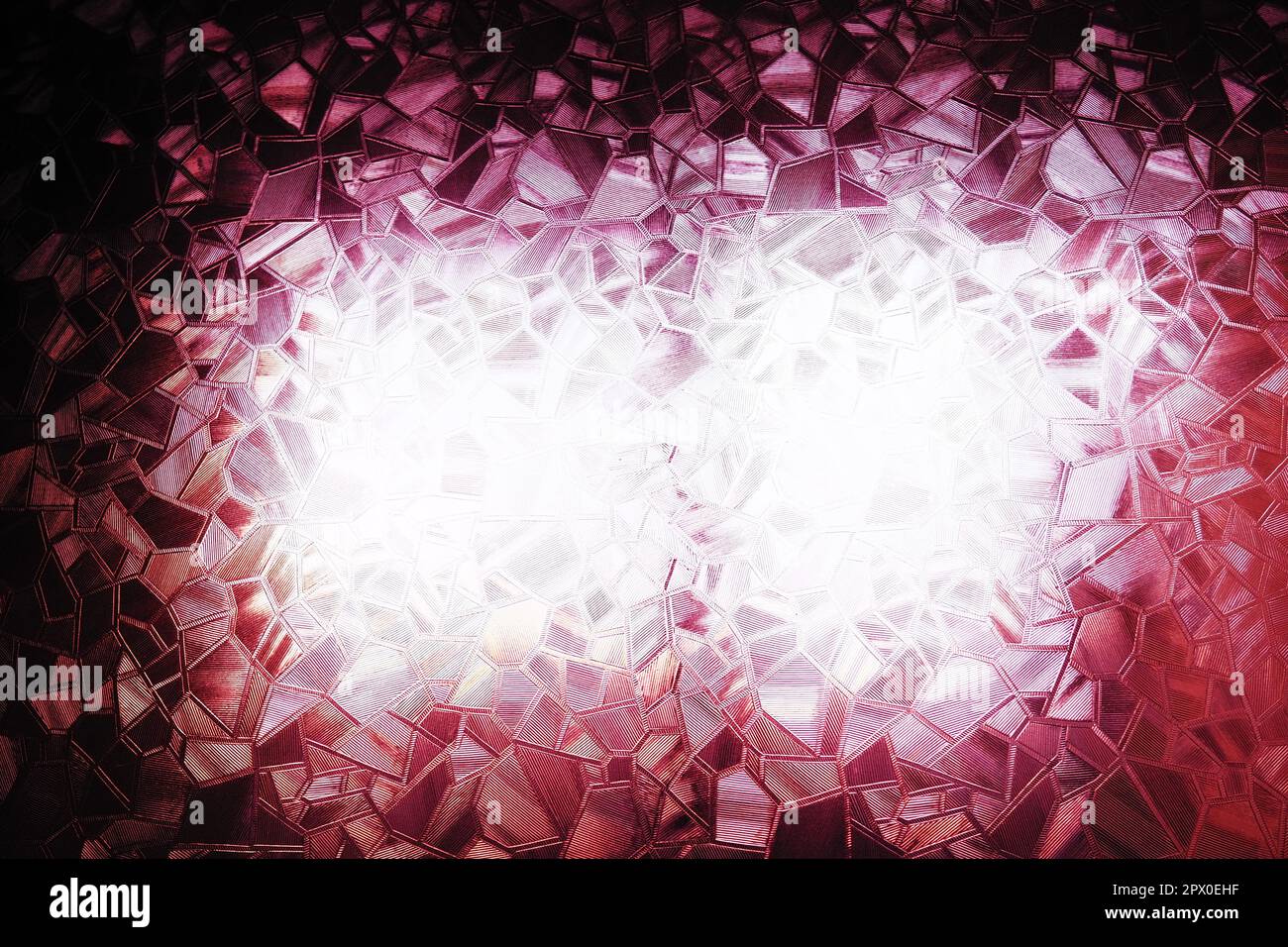 Embossed glass background. Corrugated glass pink monochrome. Refraction ...