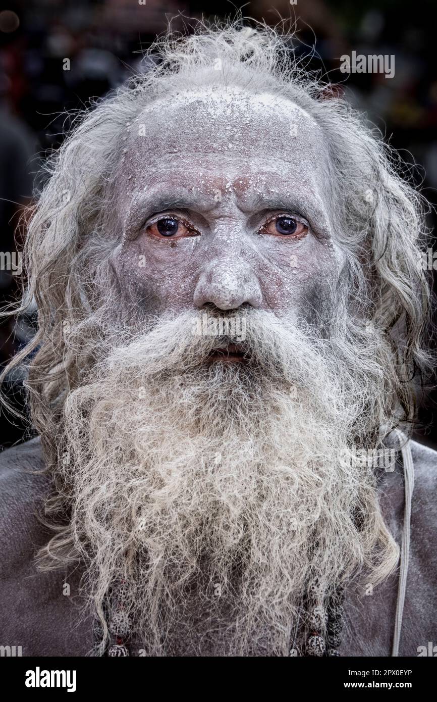 A portrait of an ash covered Sadhu in Varanasi, Uttar Pradesh, India ...