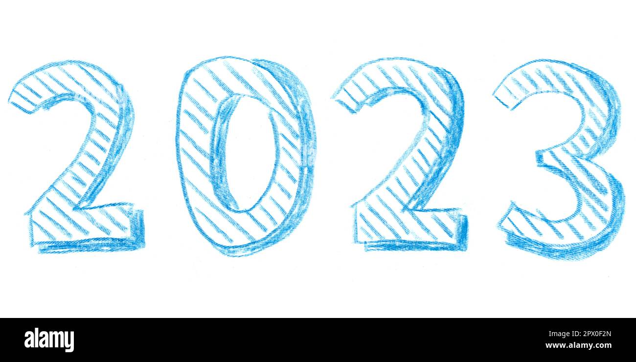 handwritten year 2023 label isolated over white background Stock Photo ...
