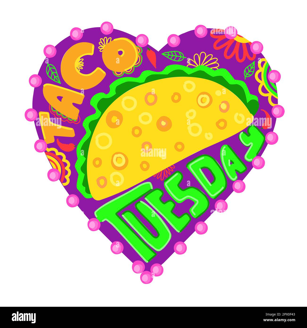 Taco Tuesday in the style of the 90s. Taco party. Mexican cuisine print ...