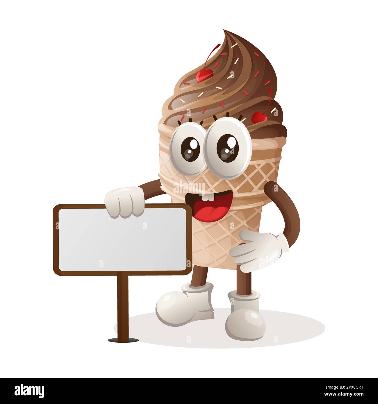 Cute ice cream mascot standing next to a billboard. Perfect for food ...