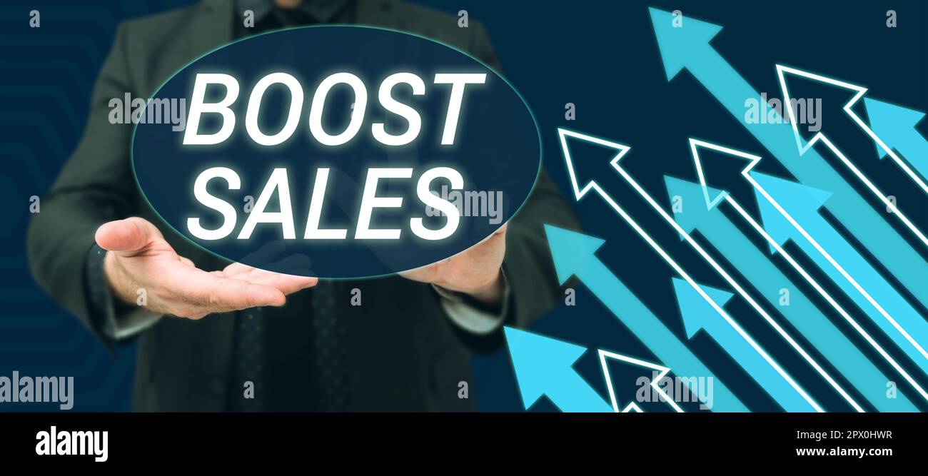 Text showing inspiration Boost Sales, Word for move sales profit from a ...