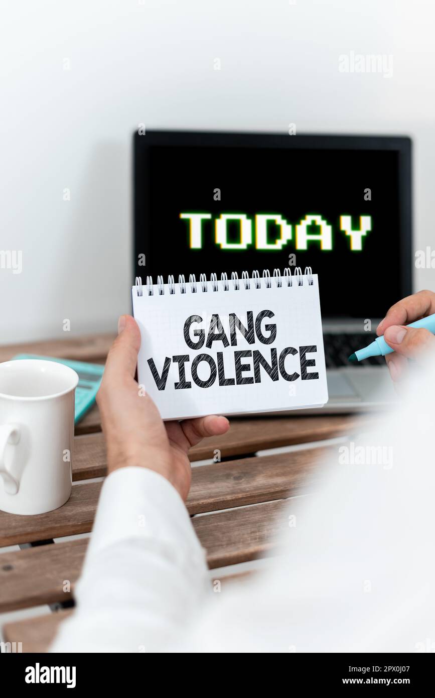 Writing displaying text Gang Violence, Concept meaning infringement of ...