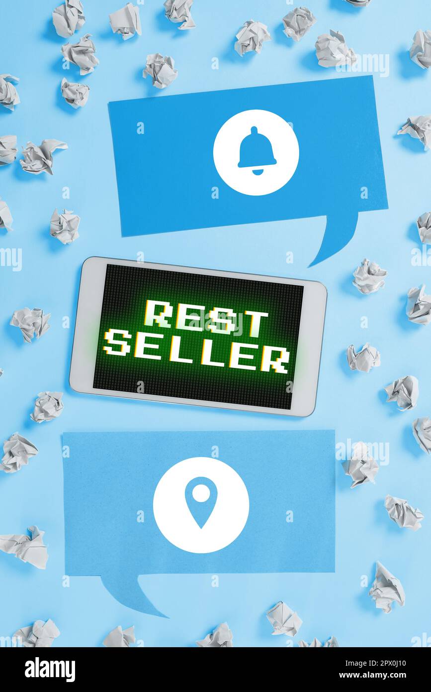 Text caption presenting Rest Seller, Conceptual photo one feature or ...