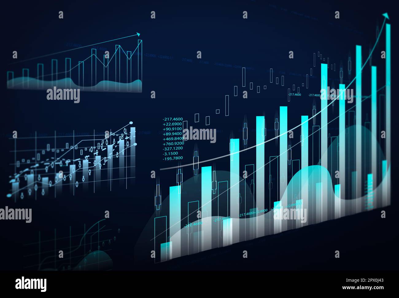 Graph with growing indicators and high growth dynamics on a blue ...