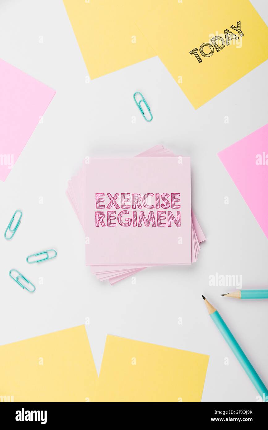 Conceptual display Exercise Regimen, Word Written on move body ...