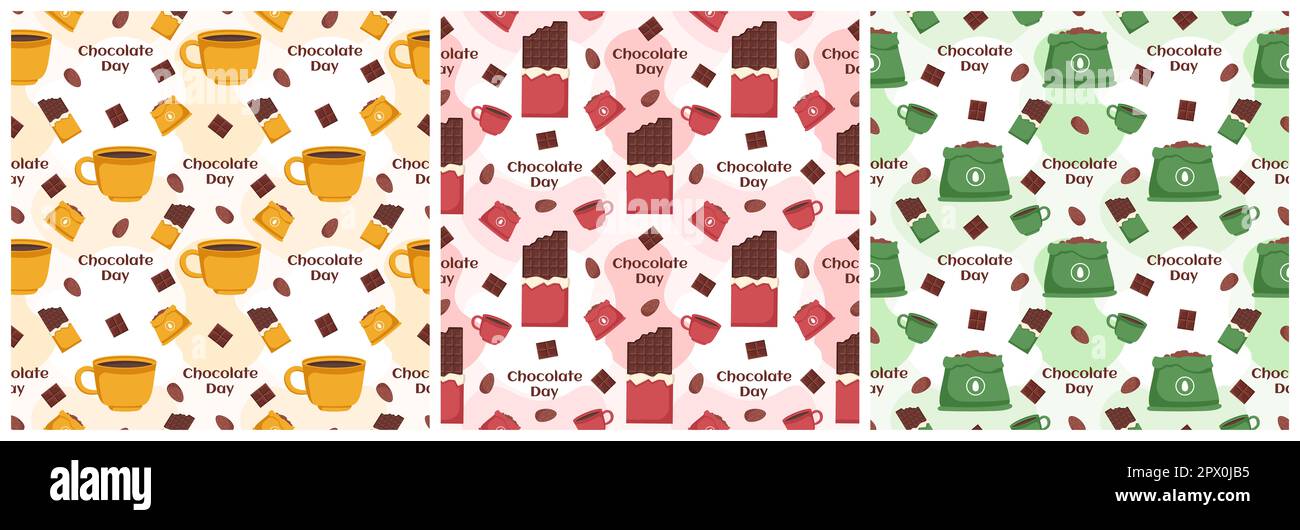 Set of Chocolate Seamless Pattern Design with Choco Decoration in ...