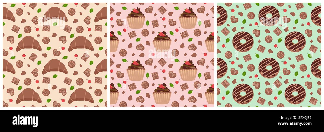 Set of Chocolate Seamless Pattern Design with Choco Decoration in ...