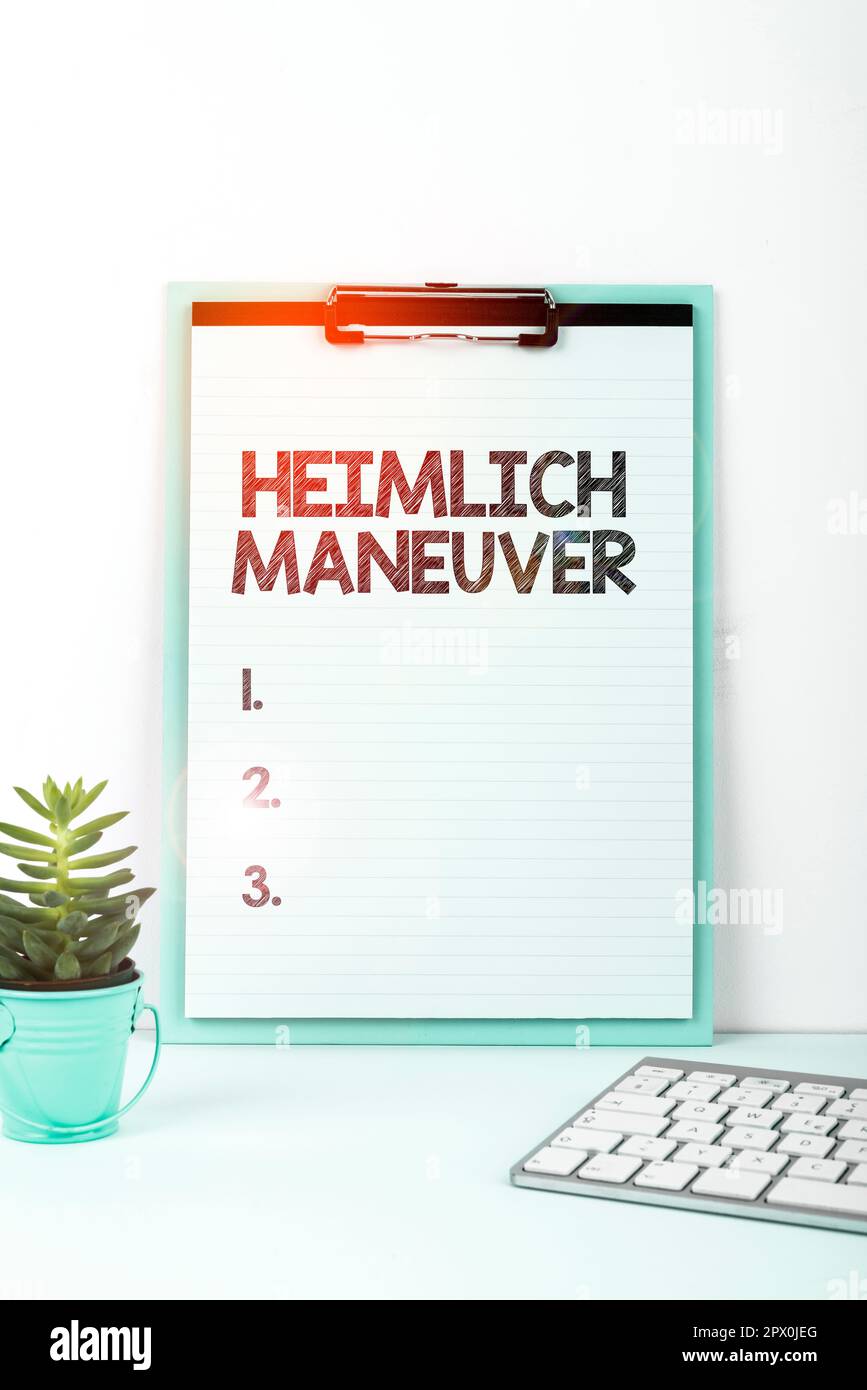 Text showing inspiration Heimlich Maneuver, Word Written on application ...