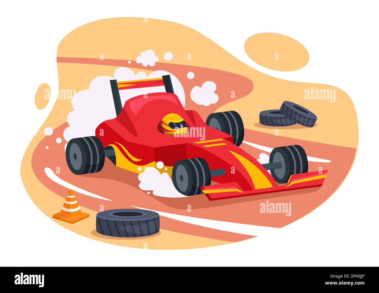 Formula Racing Sport Car Reach on Race Circuit the Finish Line Cartoon ...